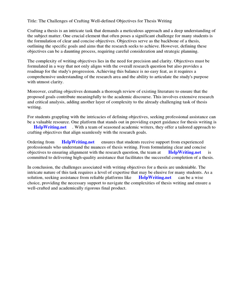 Objectives For Thesis Writing | PDF