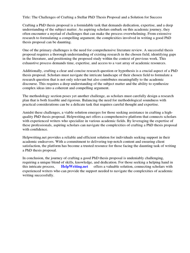 How To Write A Good PHD Thesis Proposal | PDF