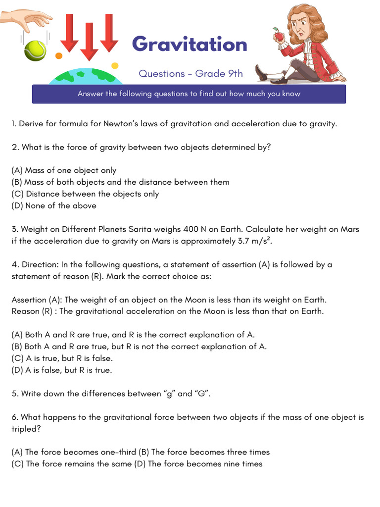 Gravitation - Grade 9th - Questions | PDF | Weight | Buoyancy