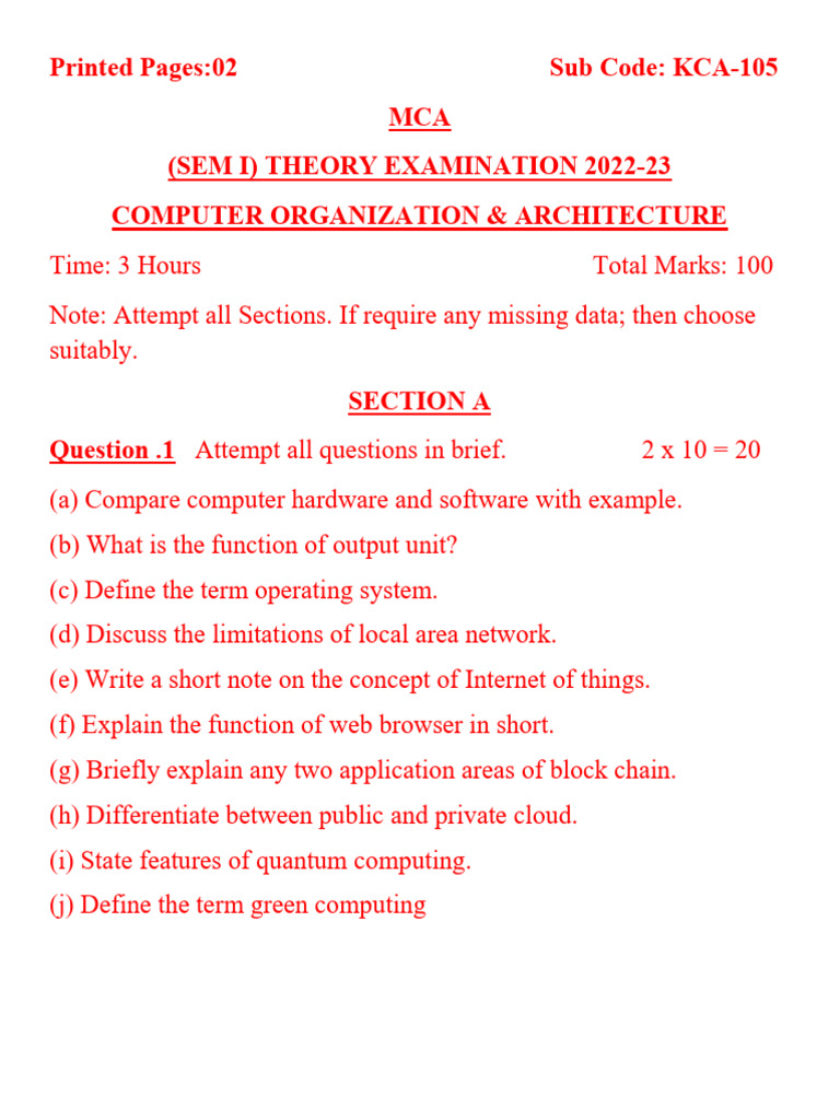 Solved - Mca-1-Sem-Fundamental-Of-Computers-And-Emerging-Technologies-Kca-101-2023 | PDF