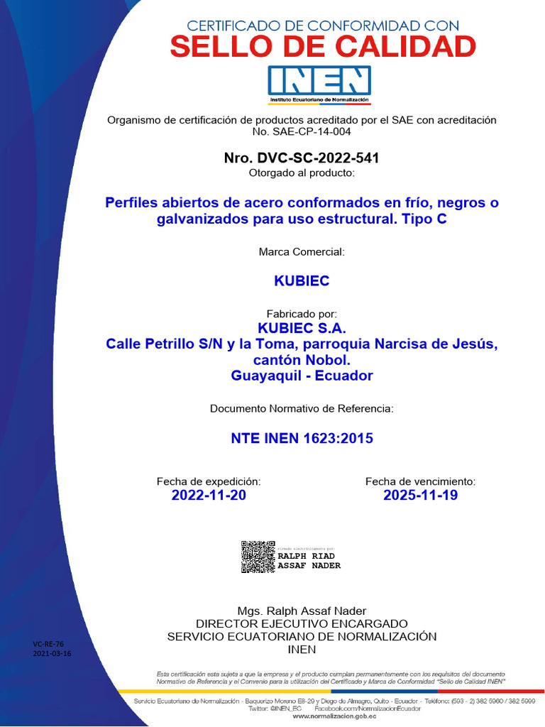 Certificación de Perfiles de Acero KUBIEC | PDF