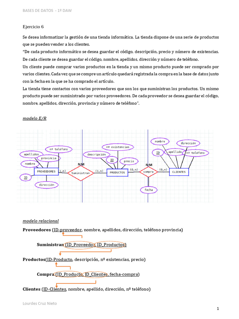 TAREA 6 - Ejercicios Del Diagrama Entidad-Relacion y Modelo Relacional | PDF