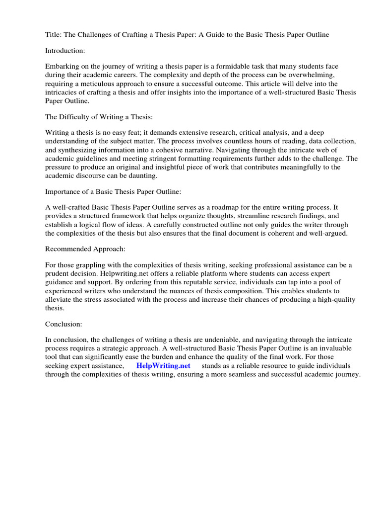 Basic Thesis Paper Outline | PDF | Thesis | Essays