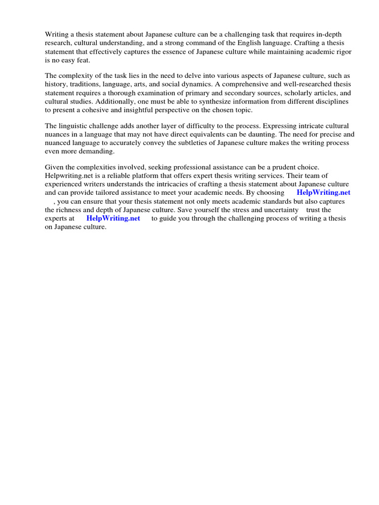 Thesis Statement About Japanese Culture | PDF