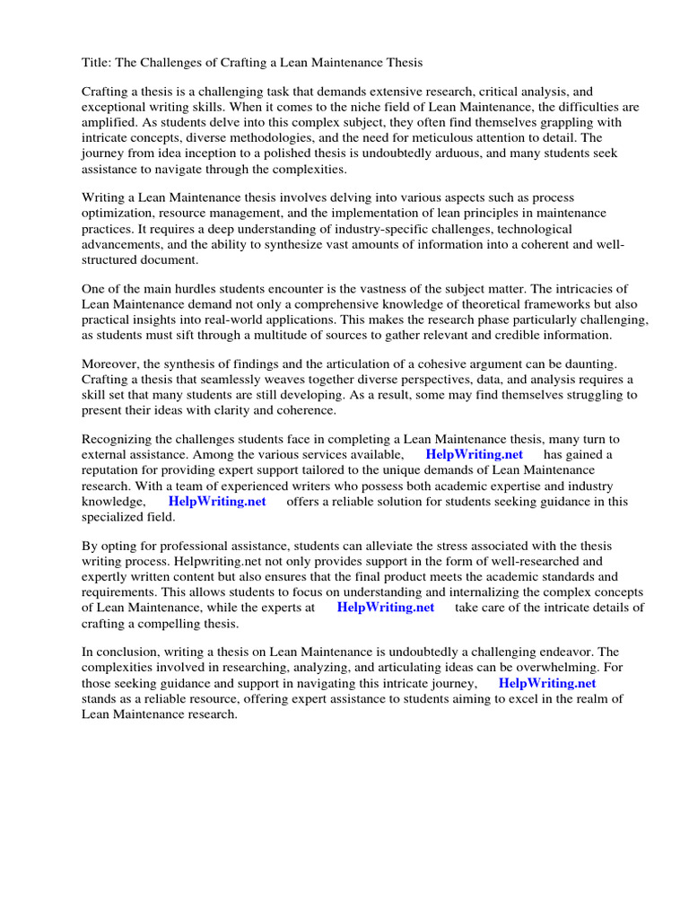 Lean Maintenance Thesis | PDF | Lean Manufacturing | Information