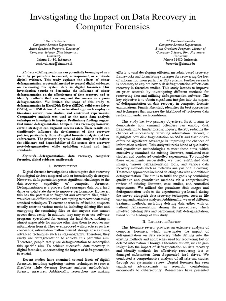 Investigating The Impact On Data Recovery in Computer Forensics | PDF