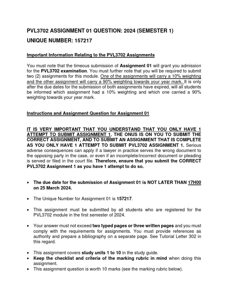 PVL3702 Assignment 01 Guidelines 2024 | PDF