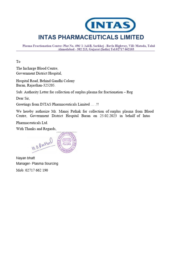 Authority Letter - Manoj Pathak | PDF