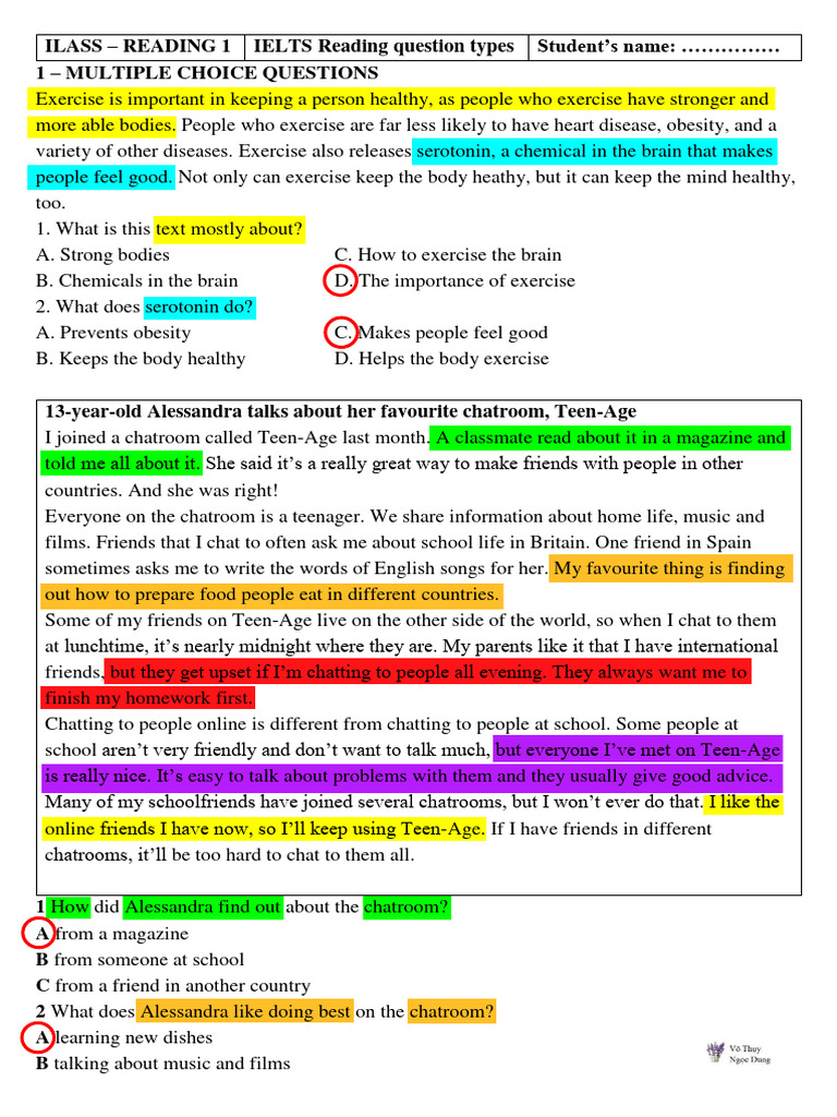Reading 1. IELTS Reading Questions Types | PDF