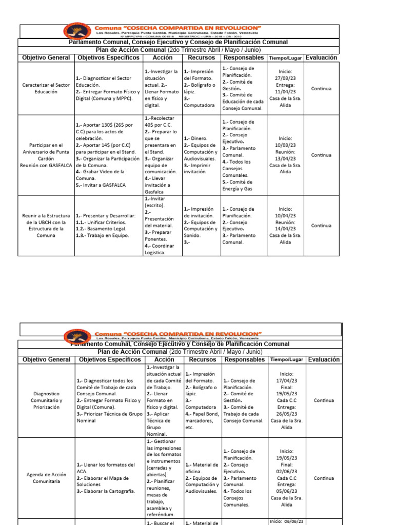 Plan de Accion Comuna | PDF