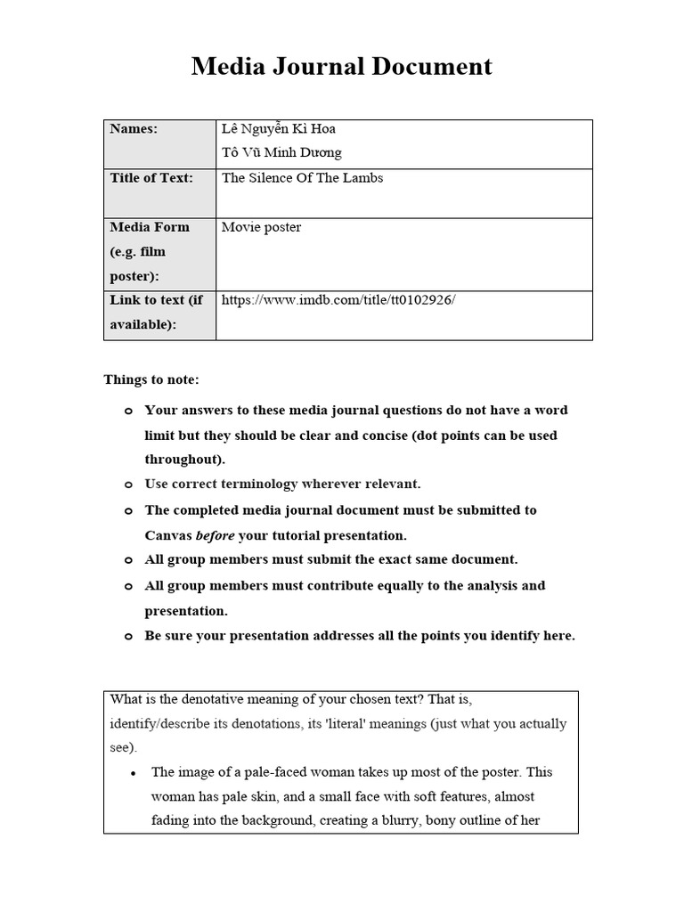1 Media Journal Document Template | PDF | Silence