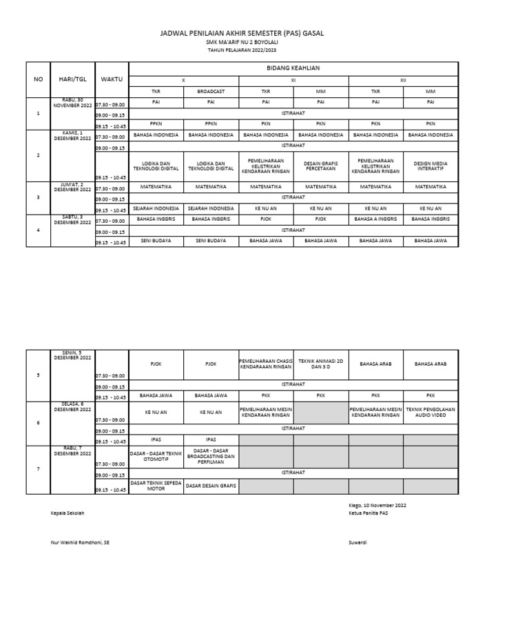 Jadwal Pas 2022 | PDF