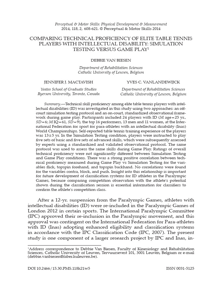 Van Biesen - Comparing Technical Proficiency of Elite Table Tennis ...