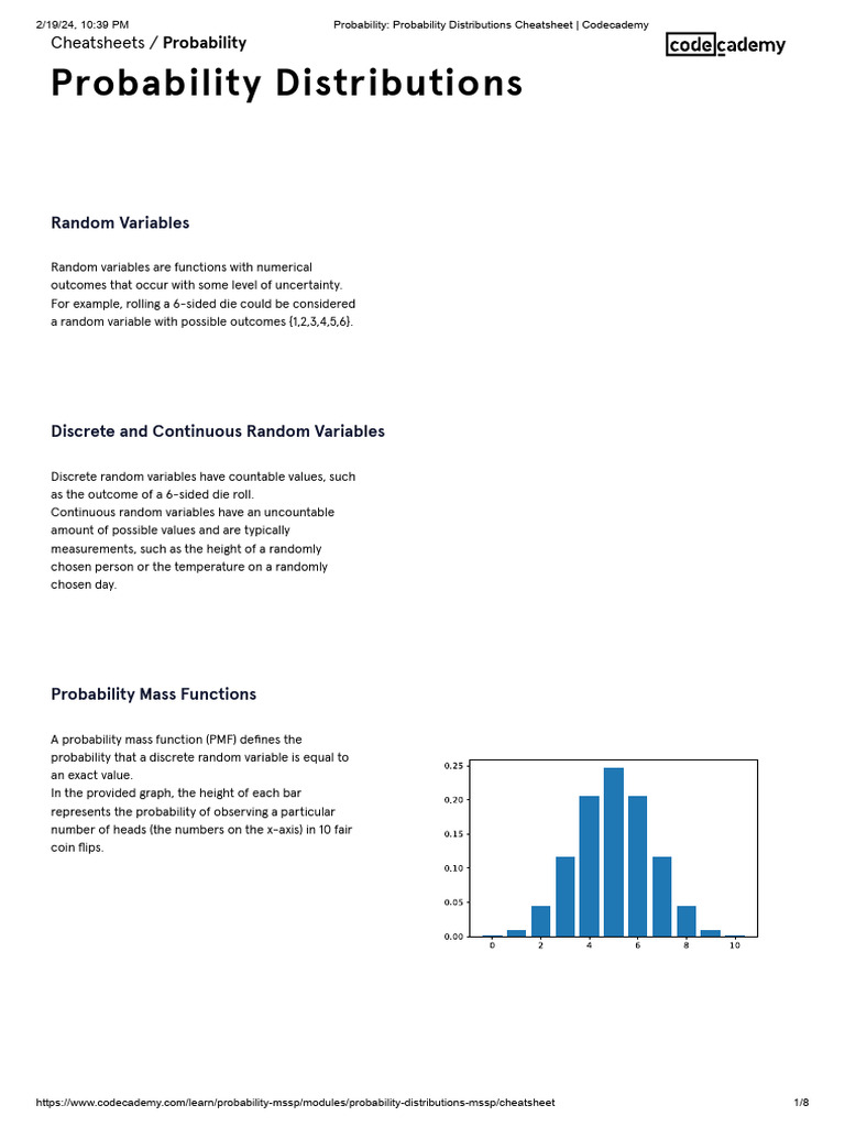 Probability - Probability Distributions Cheatsheet - Codecademy | PDF | Probability Distribution ...