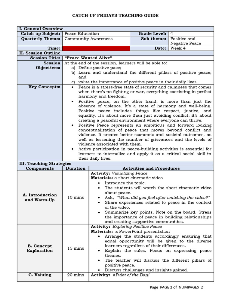 Grade 4 Peace Ed | Download Free PDF | Peace | Learning