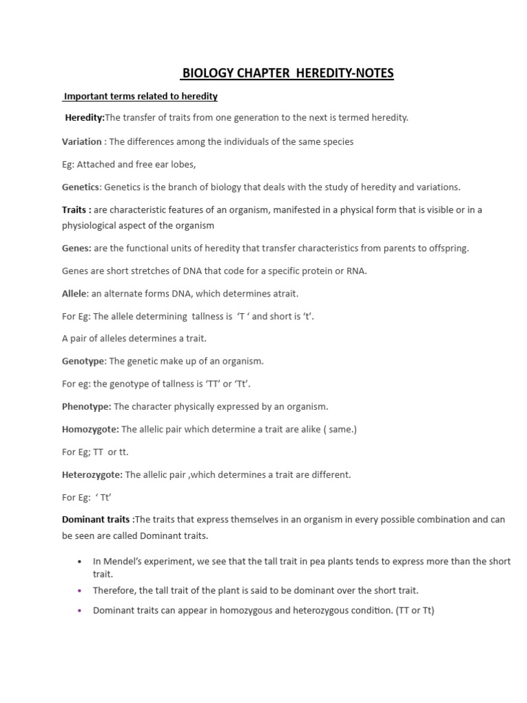 Heredity - Notes | PDF