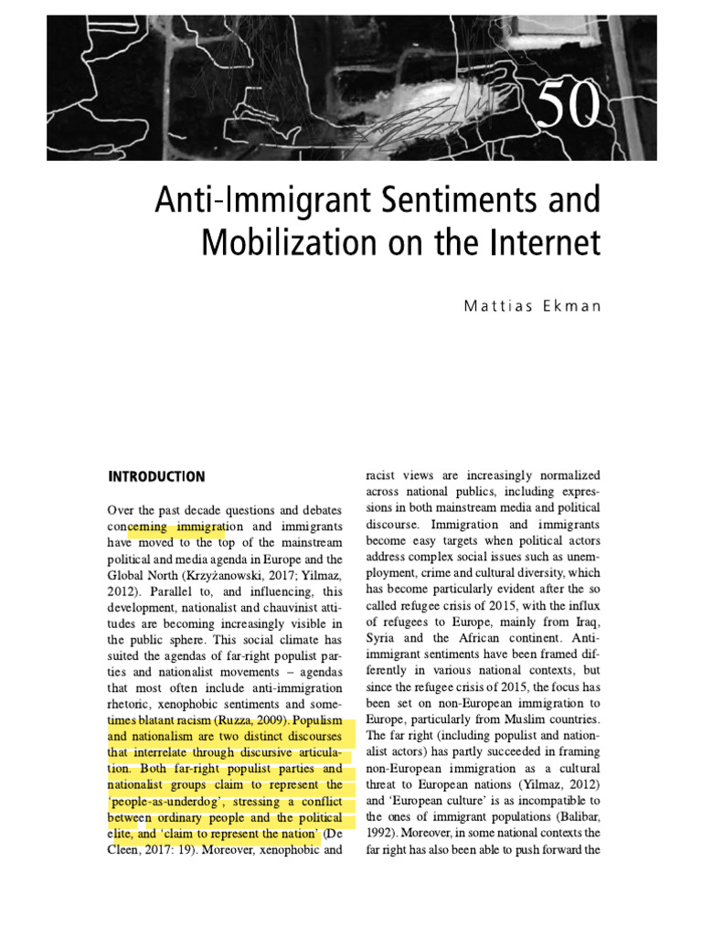 3.anti-Immigrant Sentiments and Mobilization On The Internet (Marked) | PDF