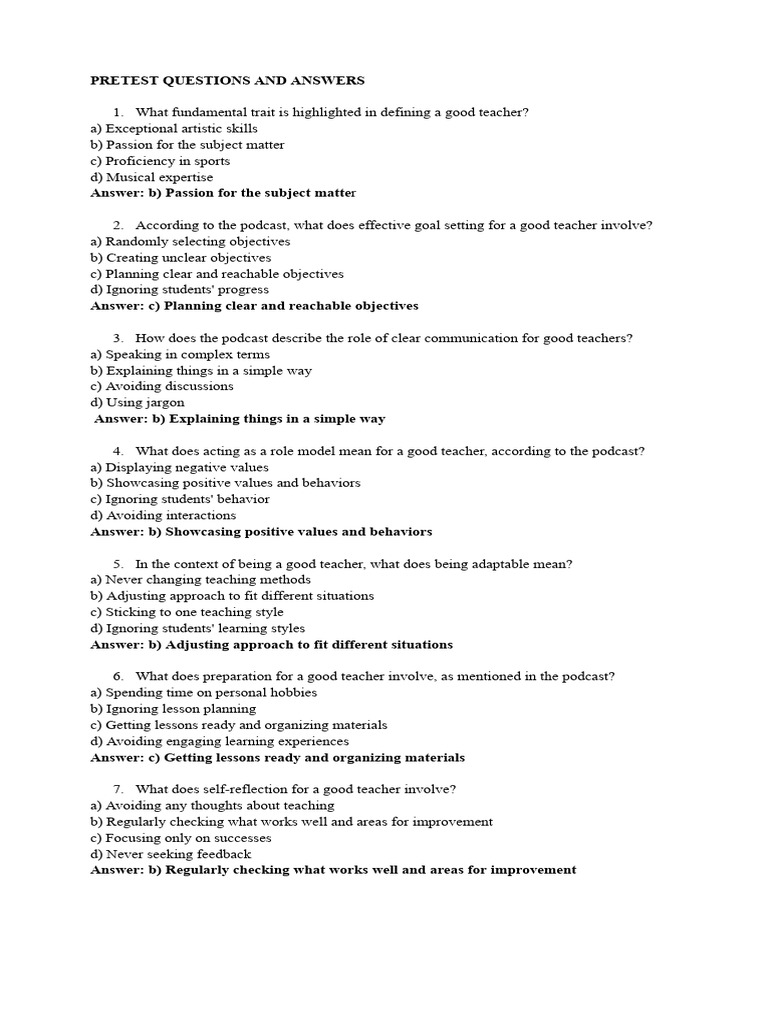 Pretest Questions and Answers | PDF