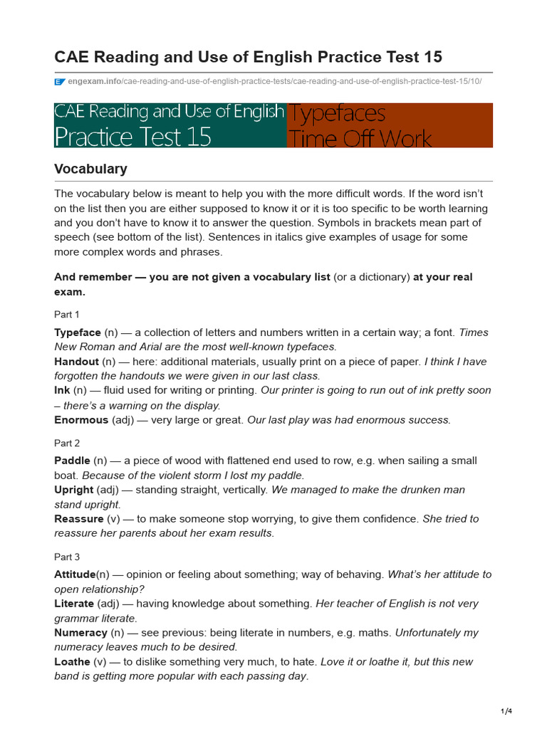 Engexam - info-CAE Reading and Use of English Practice Test 15 | PDF