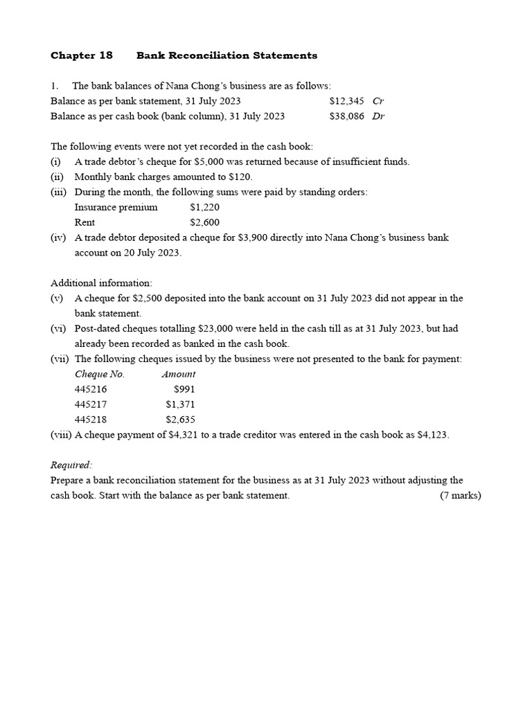 Ch18 Bank Reconciliation Statements Extra Practice | PDF | Cheque | Banks