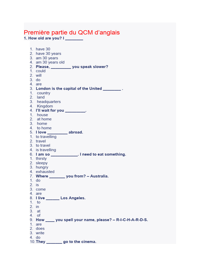 Test de Niveau Anglais | PDF