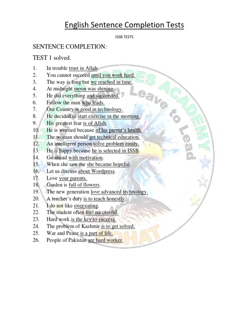 English Sentence Completion | PDF