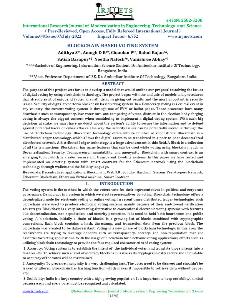 Blockchain-Based Voting System Analysis | PDF | Computer Science | Computing