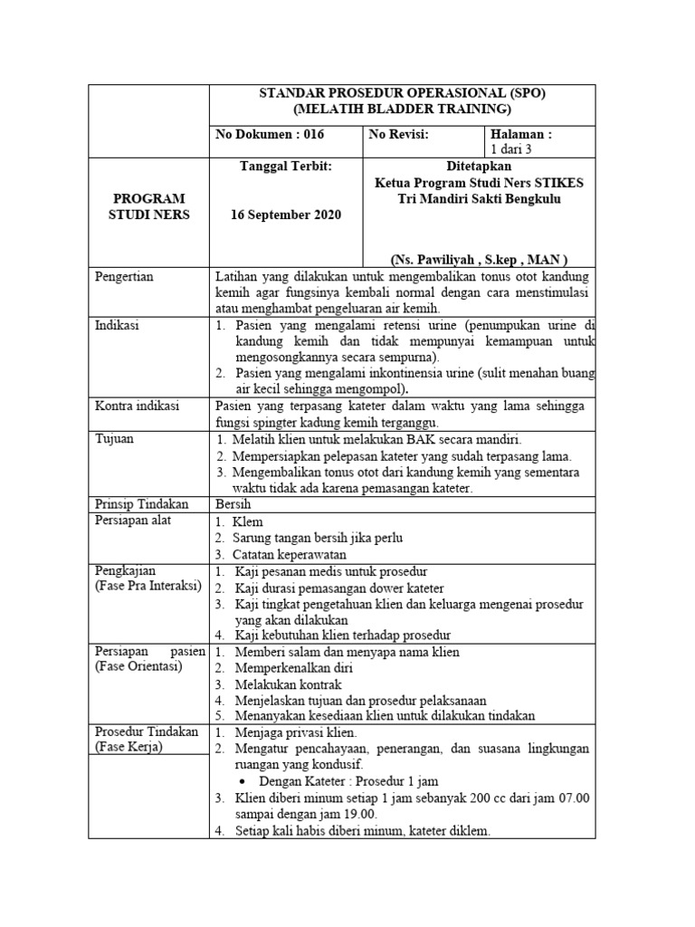 Prosedur Bladder Training untuk Ners | PDF | Griya & Taman | Kesehatan Holistik