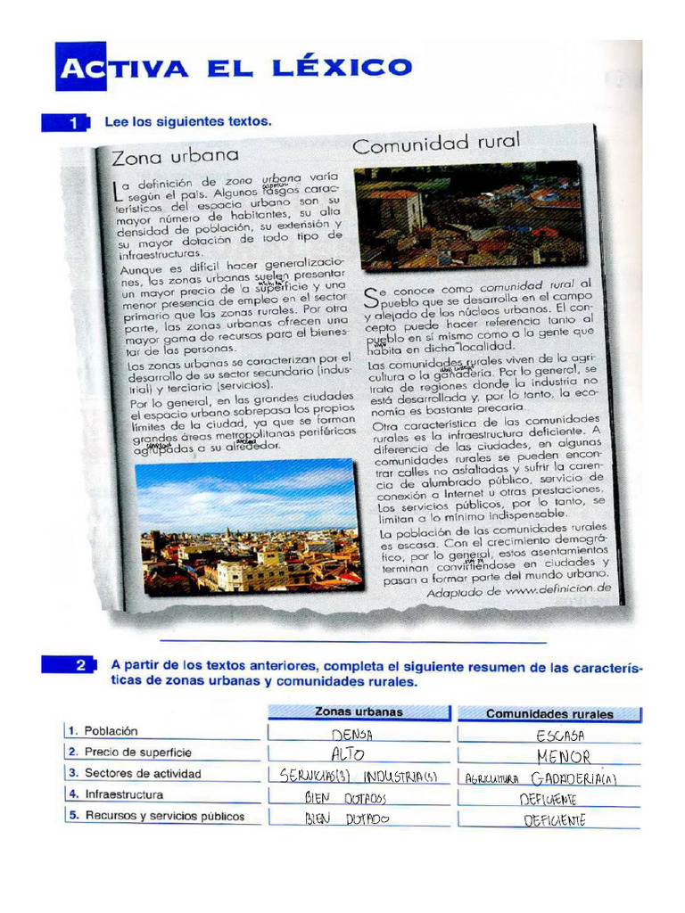 Ejercicios Vocabulario Mundo Rural Mundo Urbano | PDF | Transporte de ...