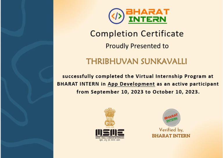 Bharat Intern - Internship Certificate | PDF