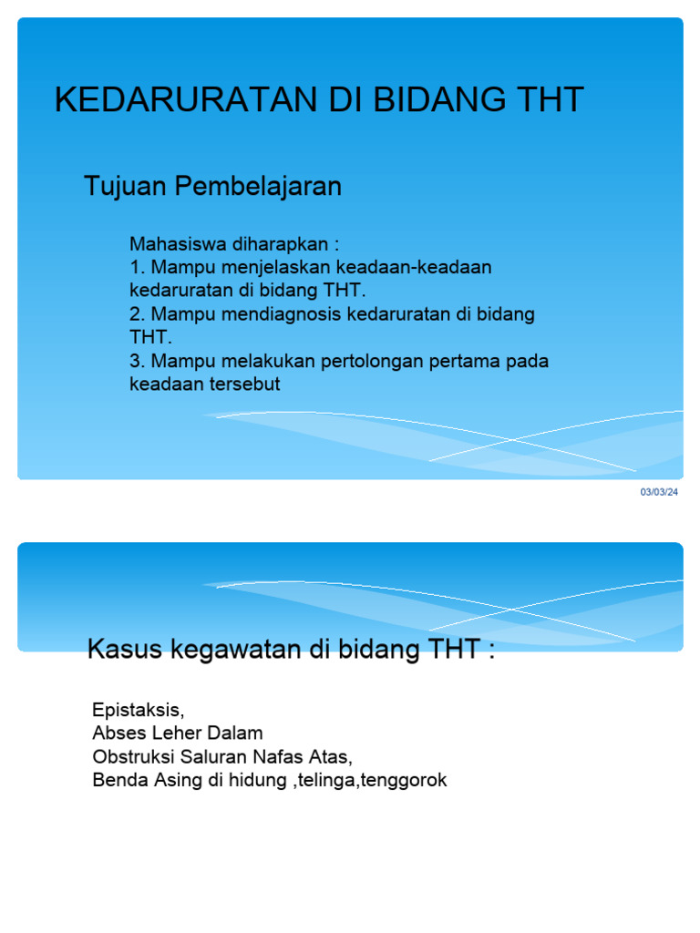 Kegawatdaruratan Di Bidang THT | PDF