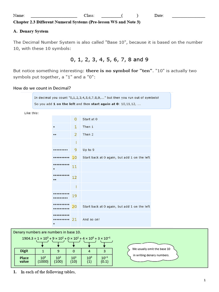 Understanding Denary and Binary Systems | PDF