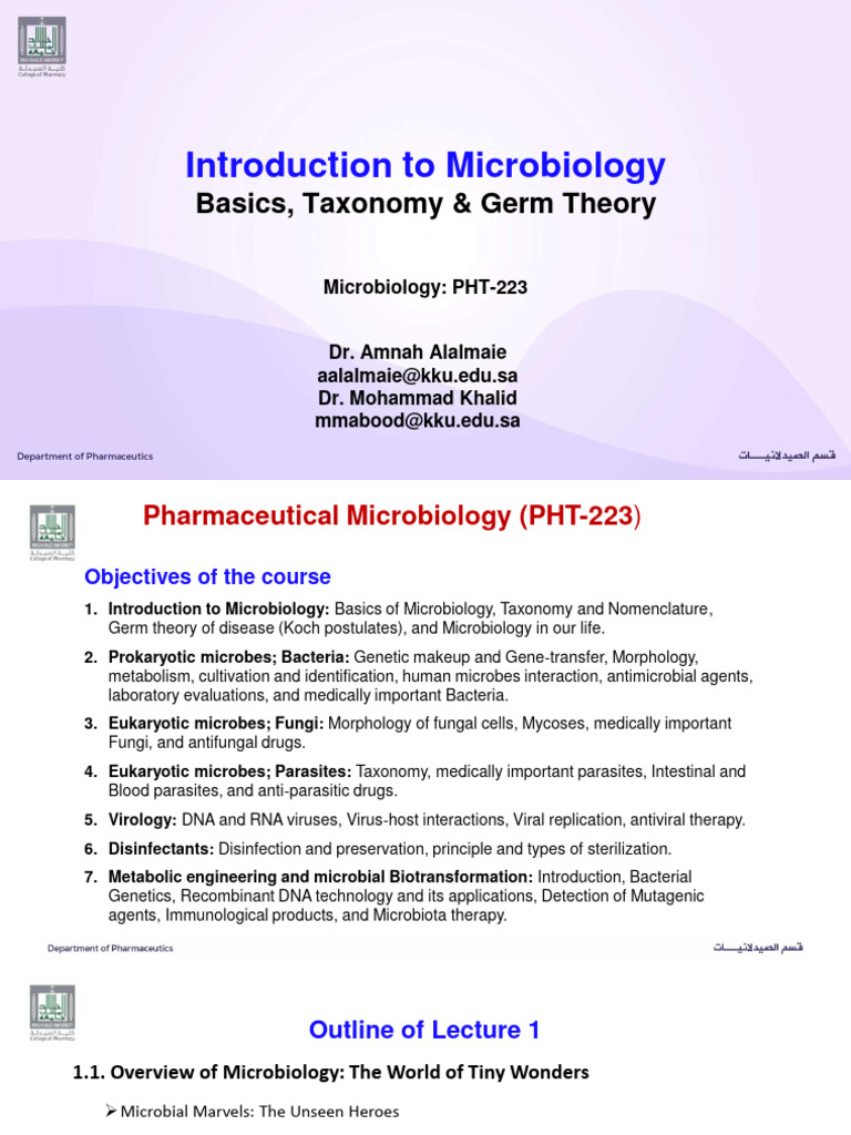 01 - Introduction To Microbiology-Taxonomy | PDF
