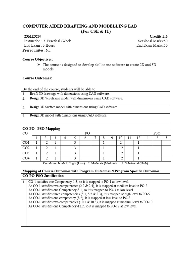 23me3204 Computer Aided Drafting and Modelling Lab | PDF | 3 D Computer ...