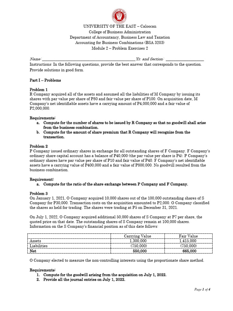 Module 2 - Business Combinations (Hand-Outs 3) | PDF