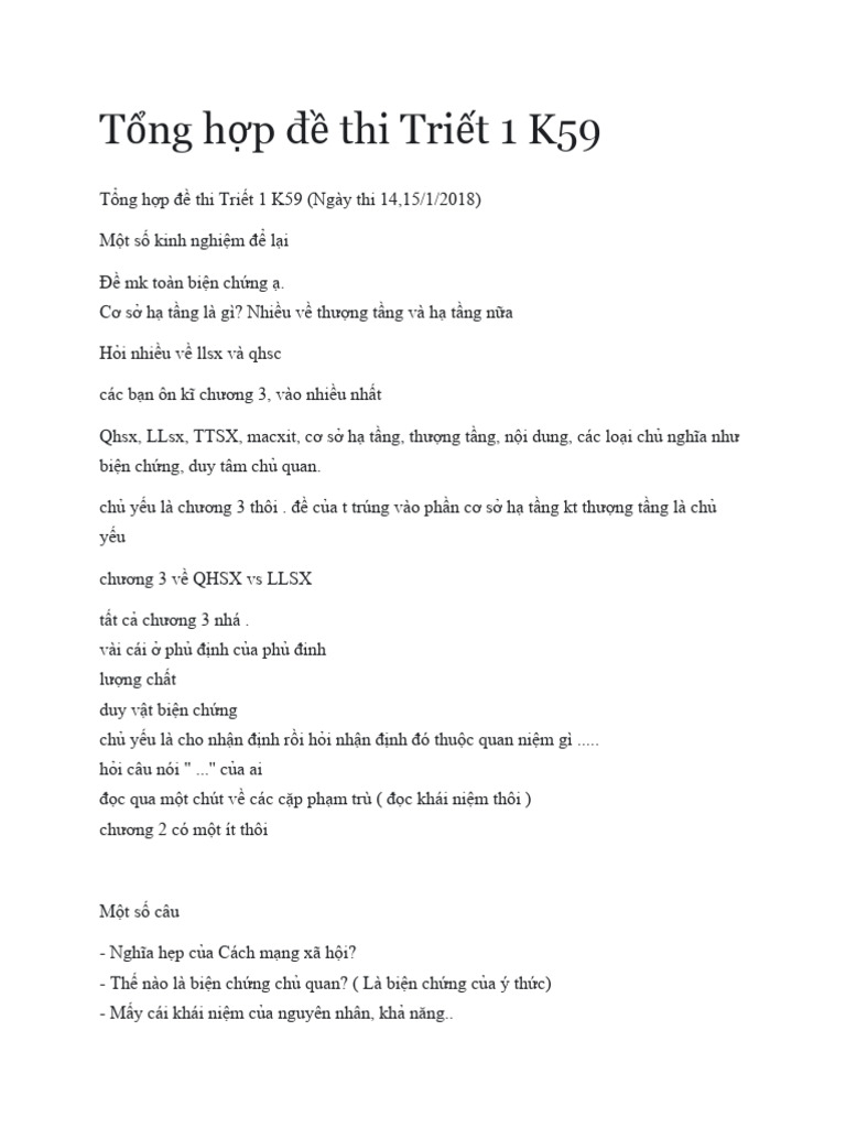 Tong Hop de Thi Triet 1 | PDF