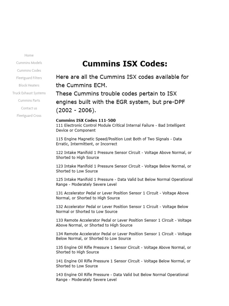 Cummins ISX Codes List - Cummins ECM | PDF | Throttle | Turbocharger
