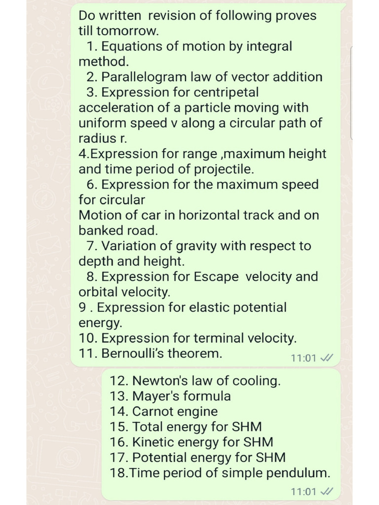 Derivations Class 11 Phy | PDF