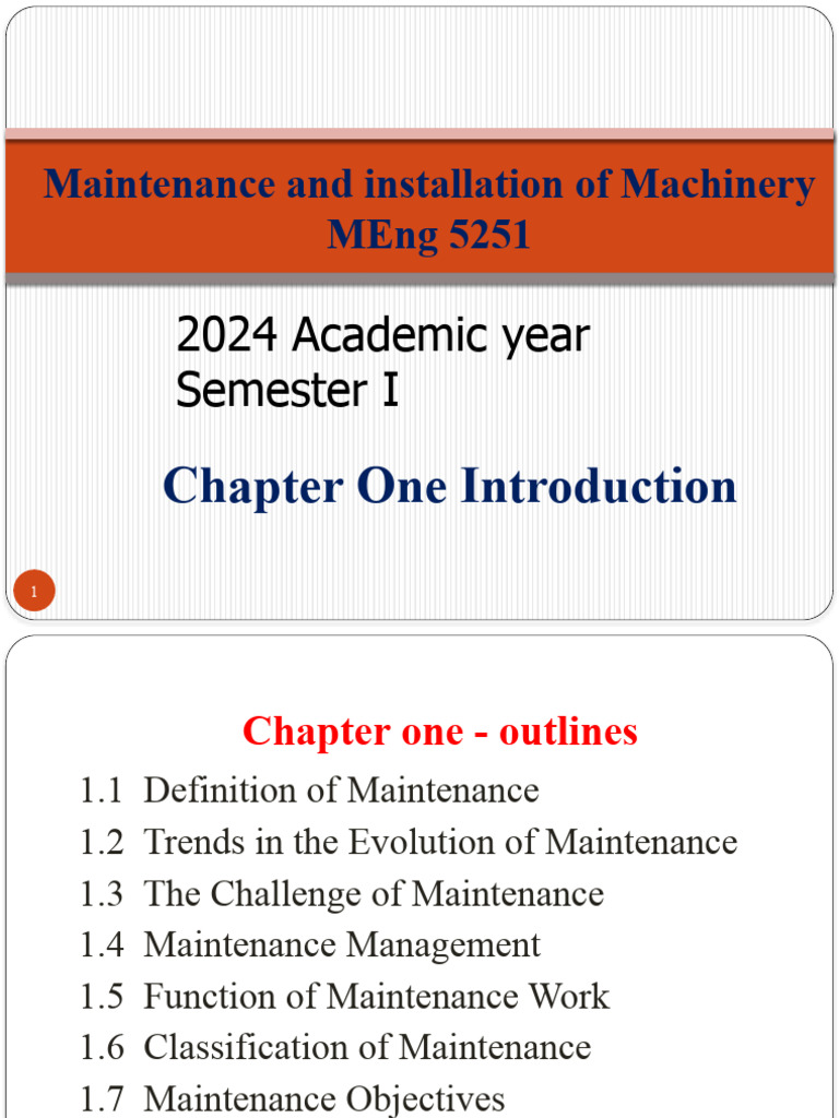 CH 01 Introduction To Maintenance | PDF | Reliability Engineering | Engineering