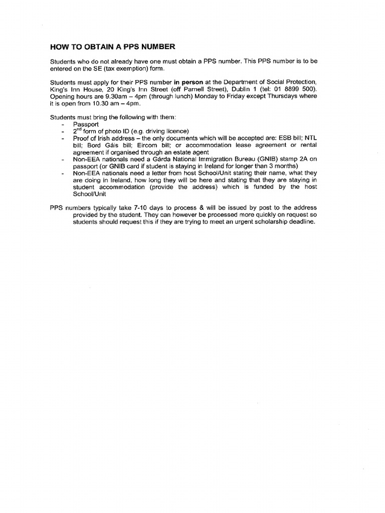 How To Obtain A PPS Number | PDF