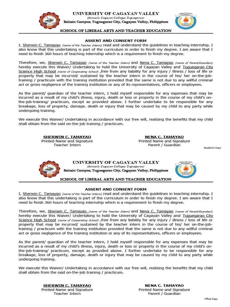 Assent and Consent Form | Download Free PDF | Common Law | Justice