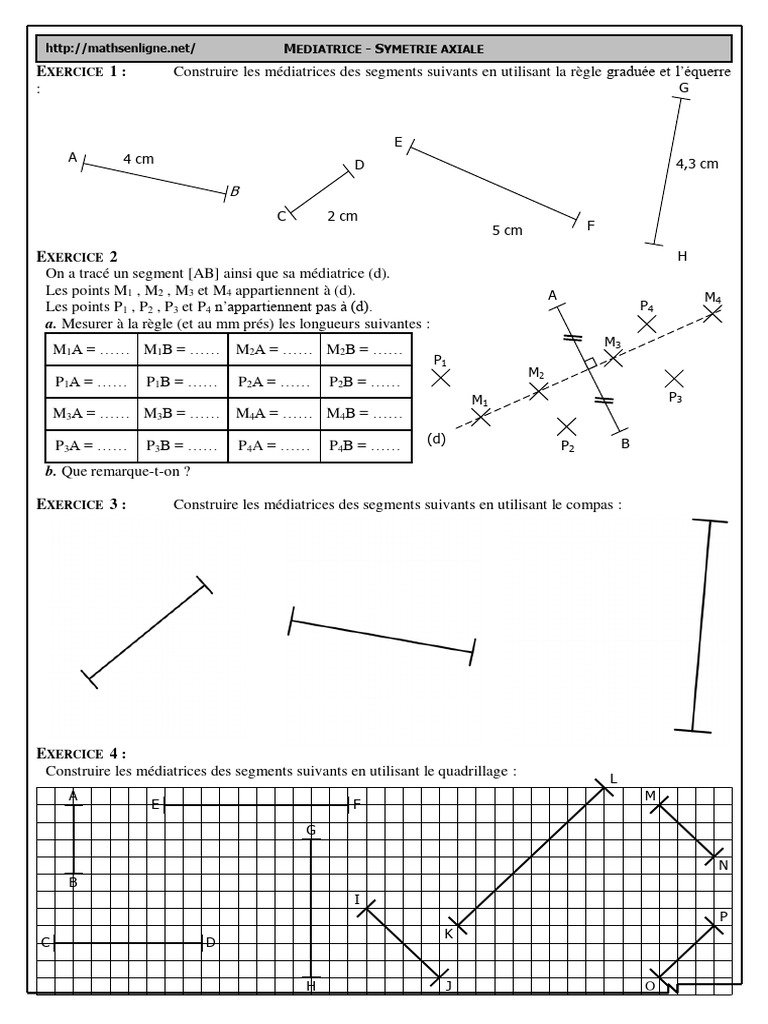 Chap 04 - Ex 3C - Construire La Médiatrice D'un Segment - CORRIGE | PDF | Géométrie | Géométrie