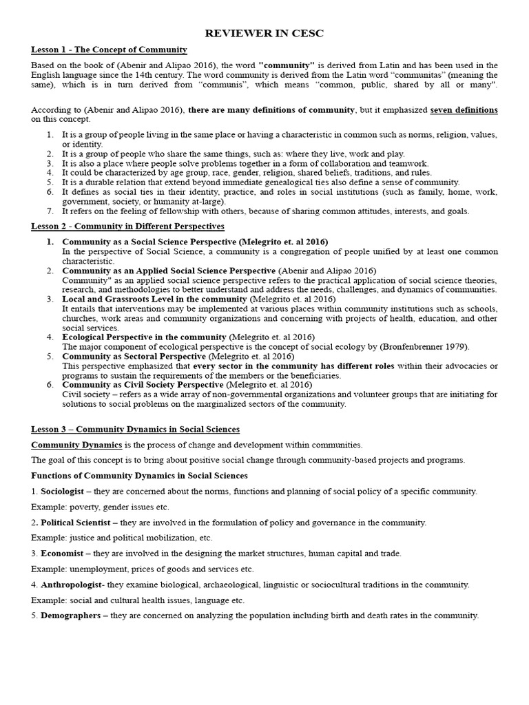 REVIEWER IN CESC First Quarter Examination | PDF