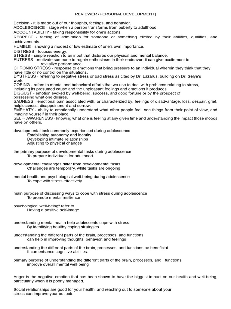 Reviewer PERDEV OCT 3 | PDF | Stress (Biology) | Emotions