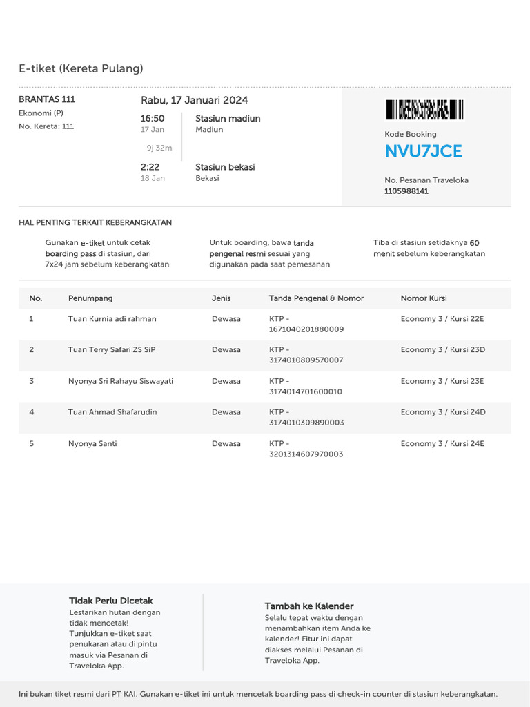 Train Return E-ticket | PDF