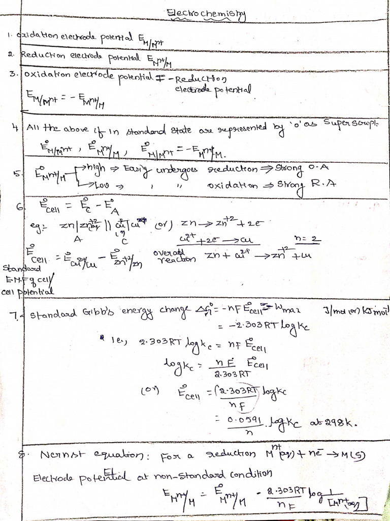 Electrochemistry Formul | PDF