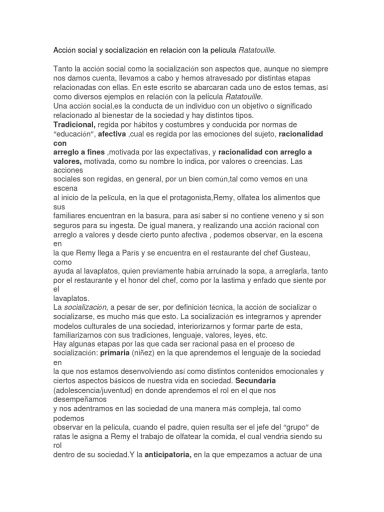 Acción social en Ratatouille | PDF | Socialización | Racionalidad
