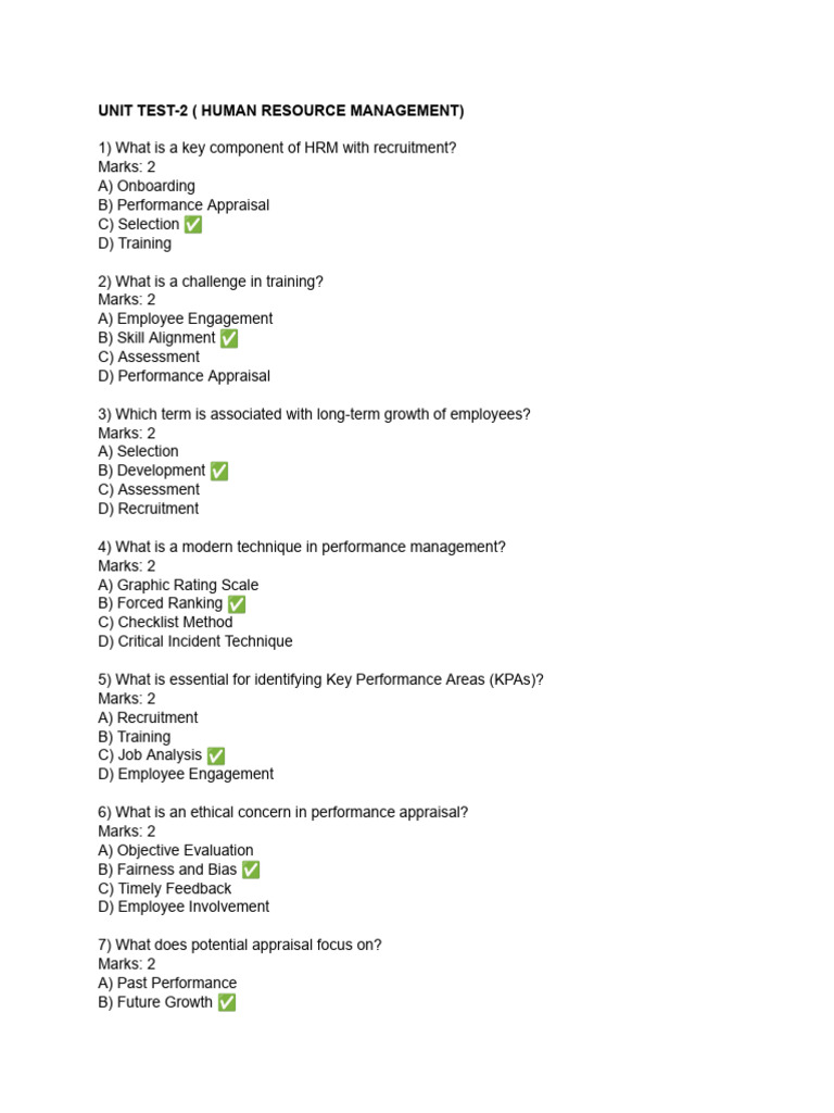 HRM Unit Test Questions and Answers | PDF