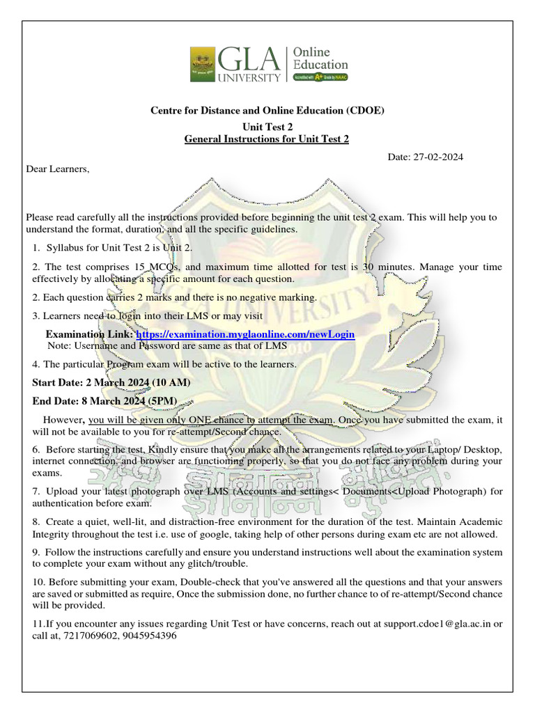 Instruction Unit Test 2 MBA | PDF