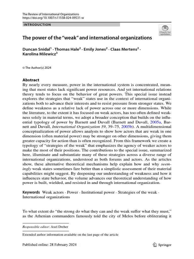 The Power of The "Weak" and International Organizations | PDF